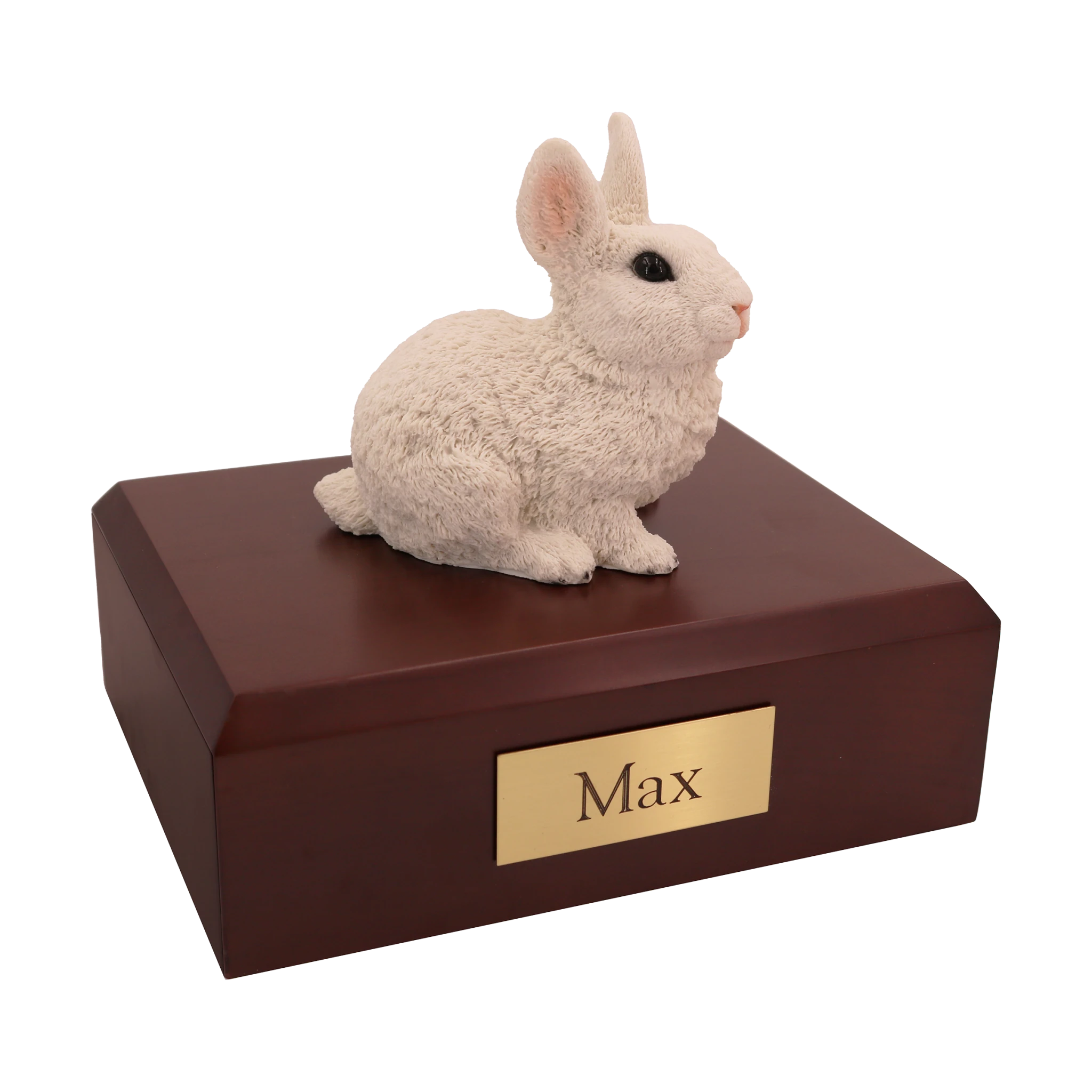 White Rabbit Sitting Figurine Pet Urn | Resin & Hardwood Memorial ...