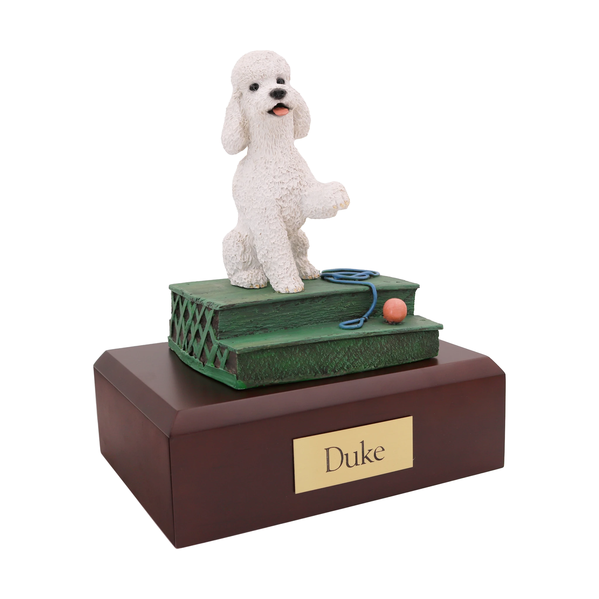 White Sport Cut Poodle Urn | Sitting on Steps Figurine Memorial ...
