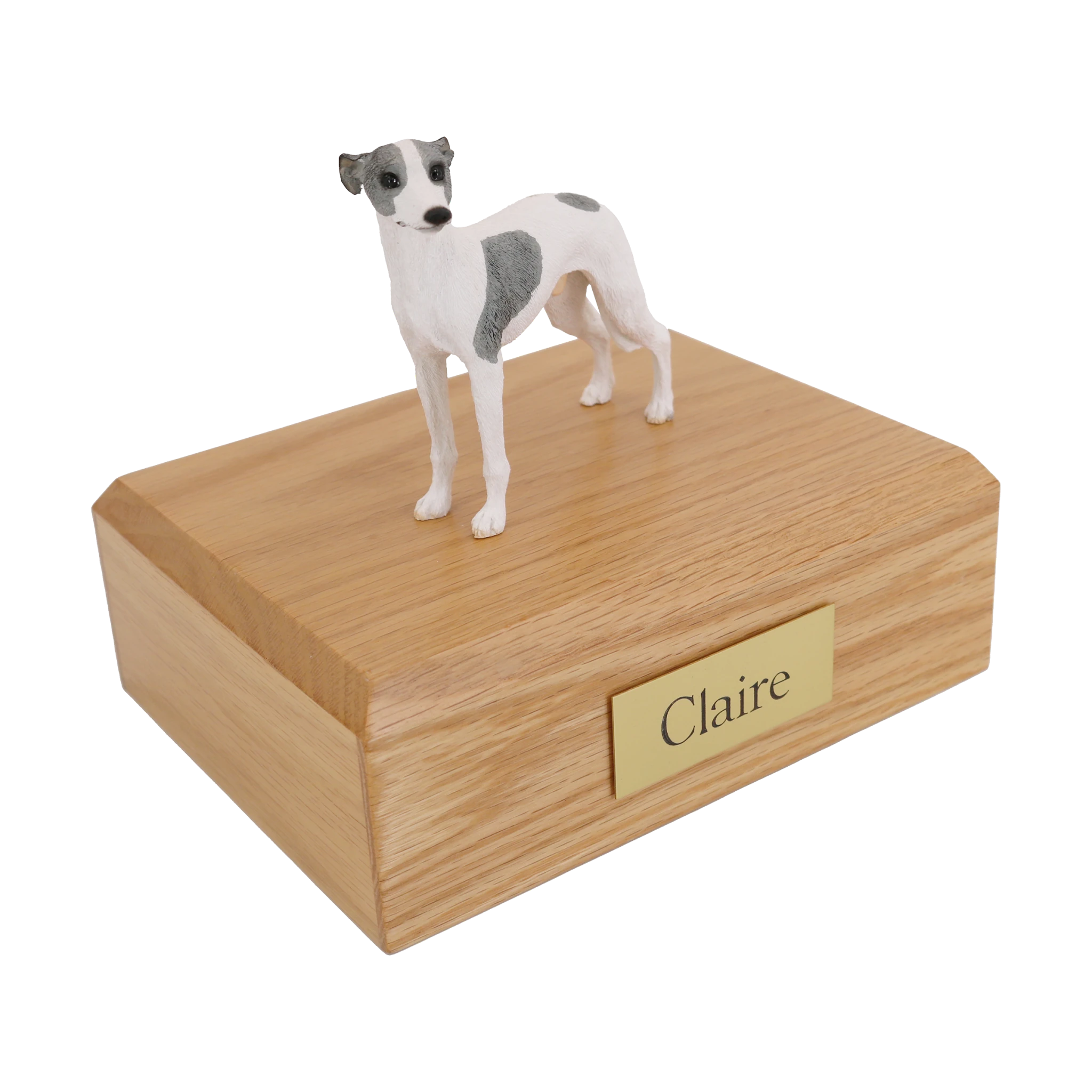 White Whippet with Gray Spots Pet Cremation Urn | Resin & Hardwood ...