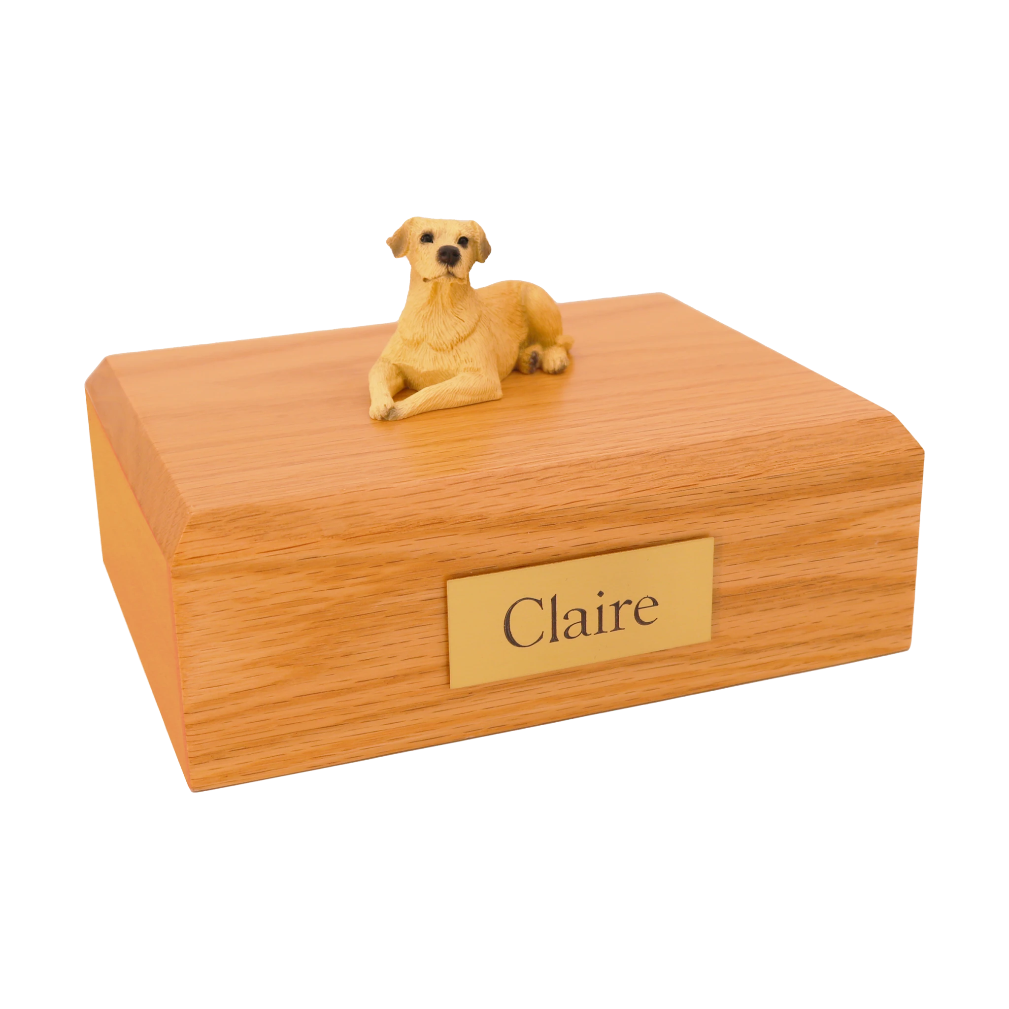 Yellow Labrador Cremation Urn | Resin Figurine on Wood Base | Funeral ...