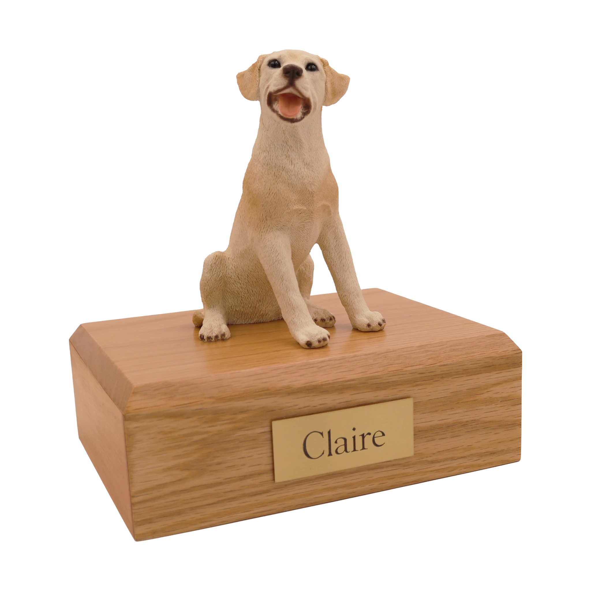 Yellow Labrador Sitting Figurine Pet Cremation Urn | Resin & Hardwood ...